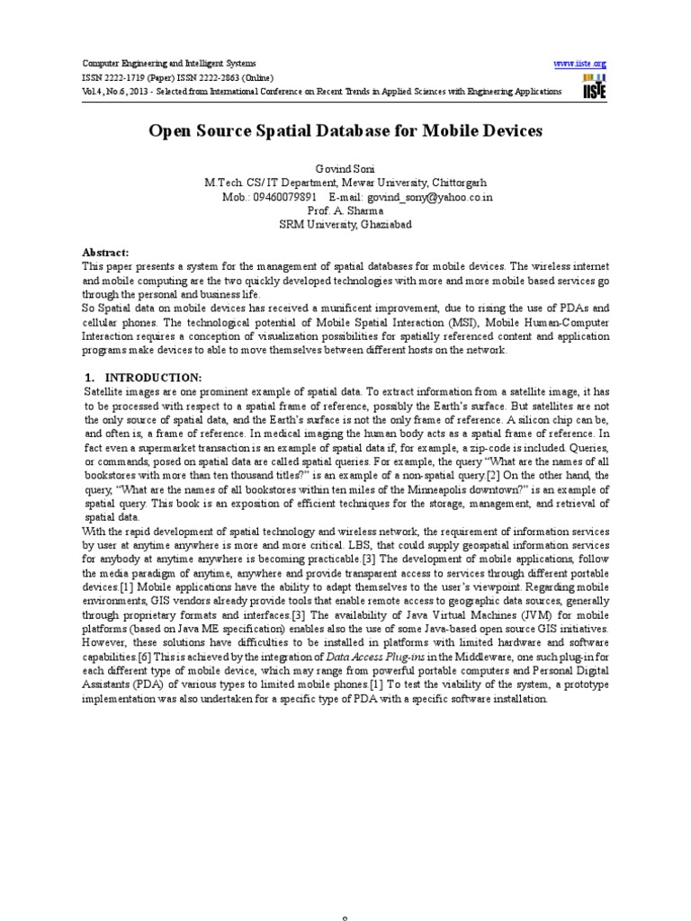Open Source Spatial Database For Mobile Devices | PDF | Geographic Information System | Computing