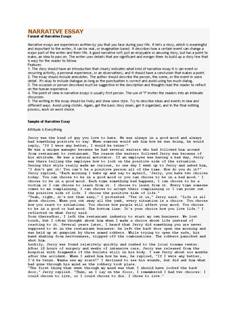 Narrative Essay: Format of Narrative Essays | PDF