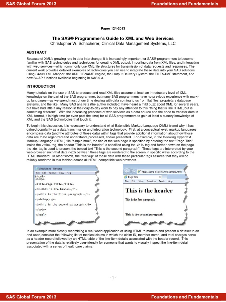 The SAS® Programmer's Guide To XML and Web Services: Christopher W. Schacherer, Clinical Data ...