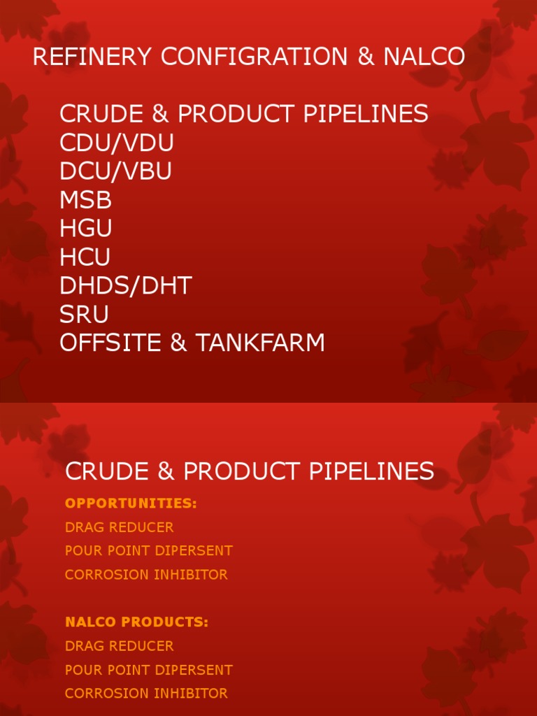 Refinery Configration & Nalco Crude & Product Pipelines Cdu/Vdu Dcu/Vbu ...