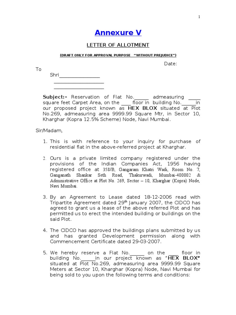 Letter of Allotment | Rupee | Private Law