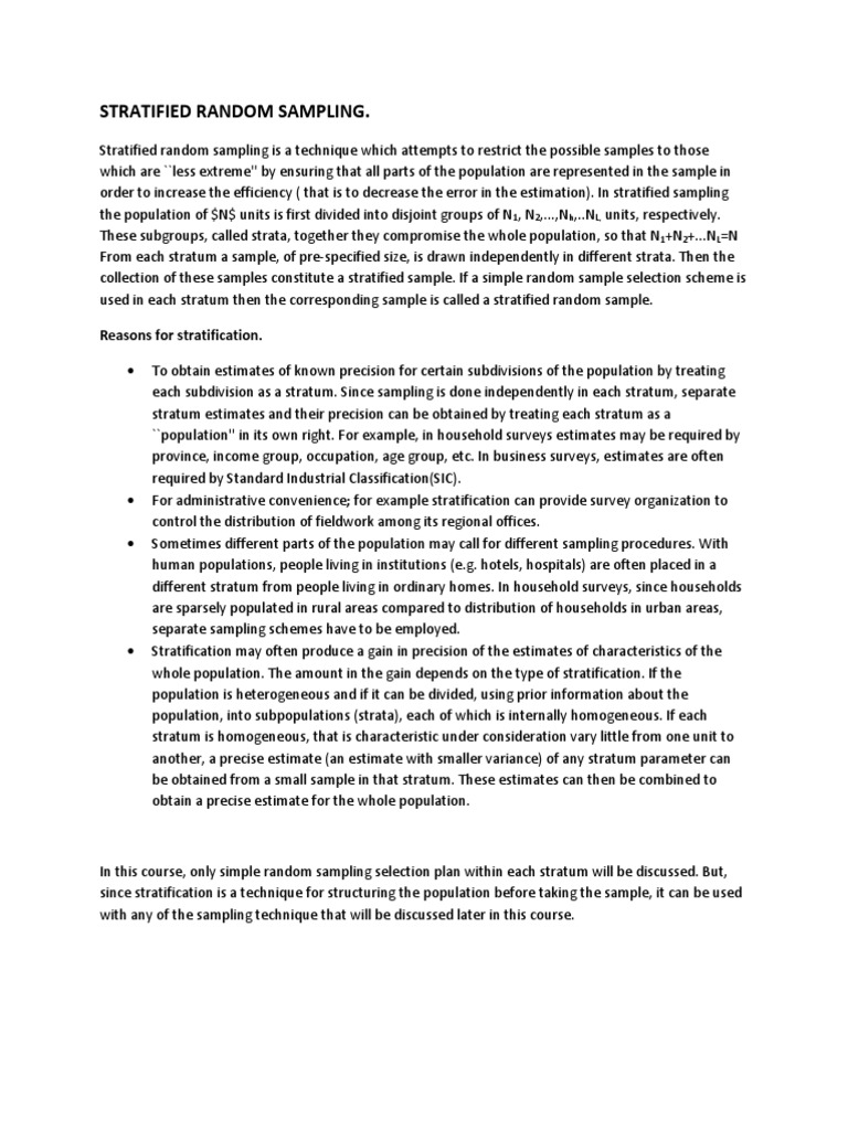 Random Sampling (Stratified) Example | PDF | Stratified Sampling | Sampling (Statistics)