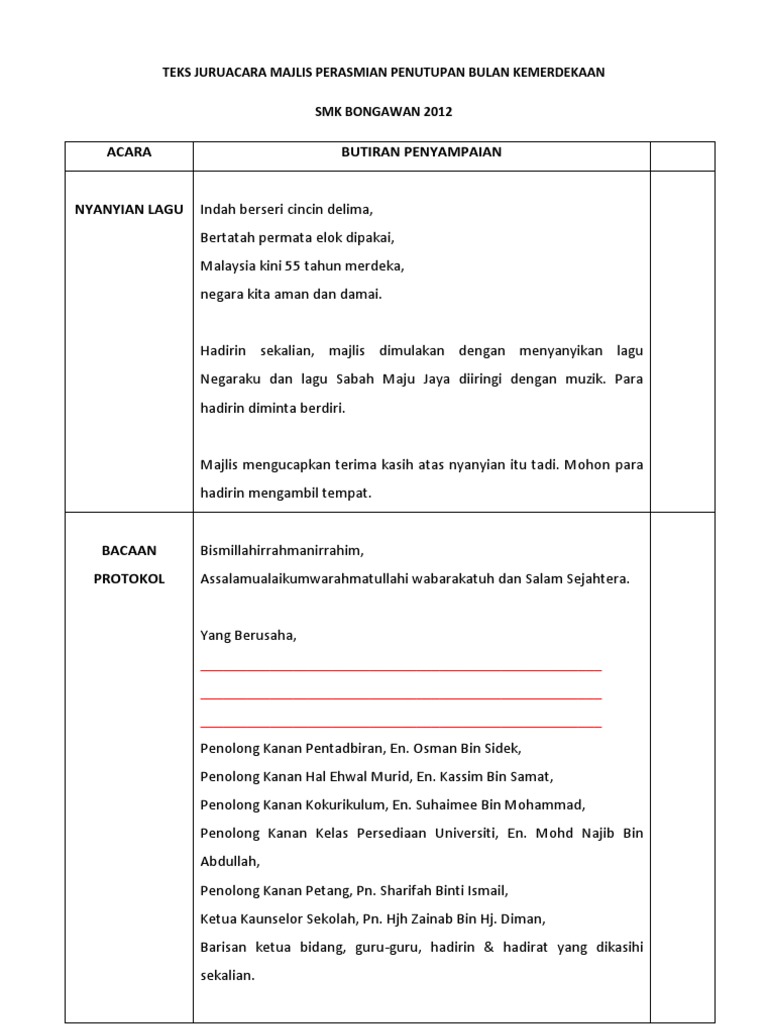 Skrip Emcee Bulan Kemerdekaan | PDF