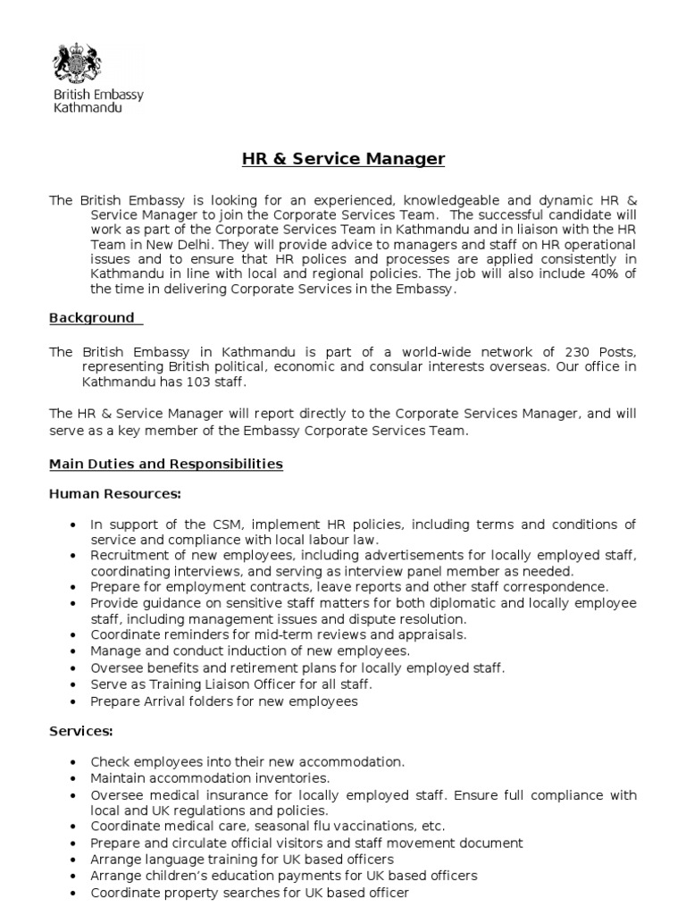 HR & Service Manager: Background | PDF | Diplomatic Mission | Human ...