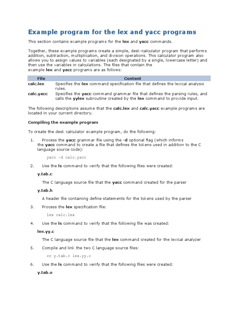 Lex and Yacc Calculator Example | PDF | Parsing | C (Programming Language)