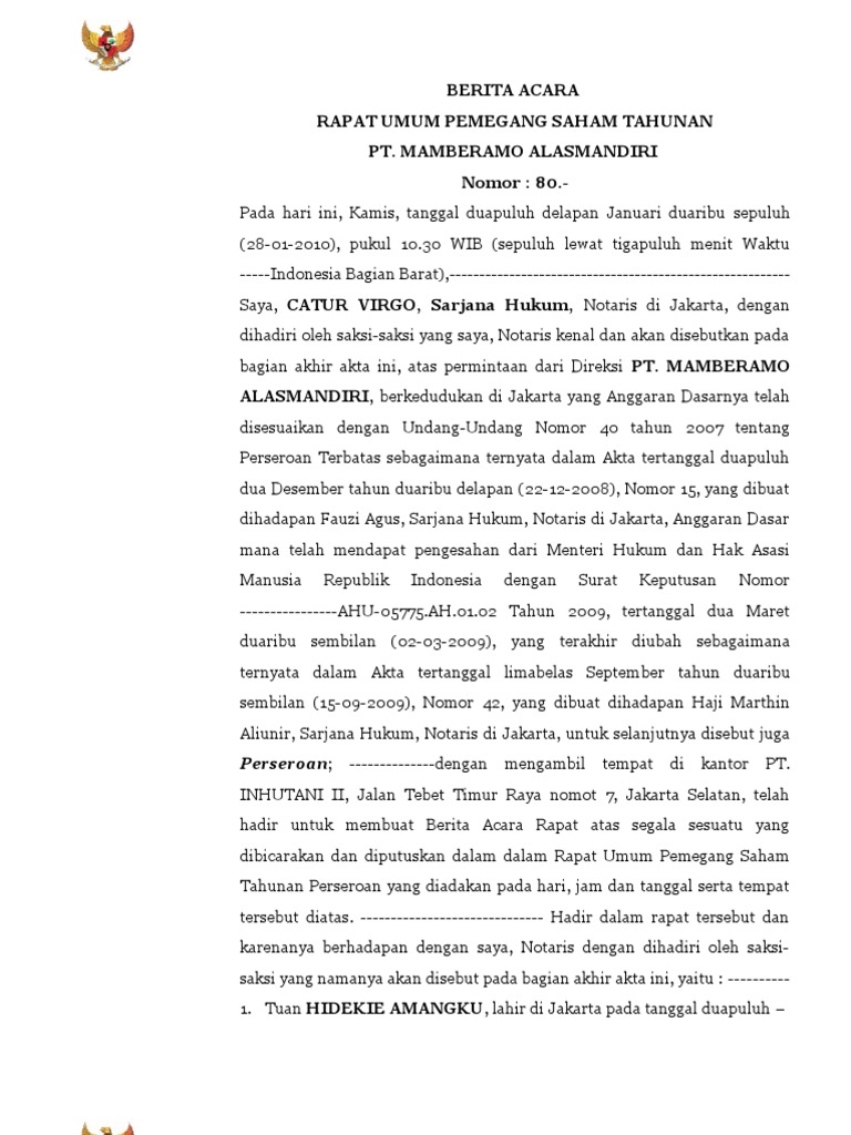 Contoh Surat Berita Acara Rups