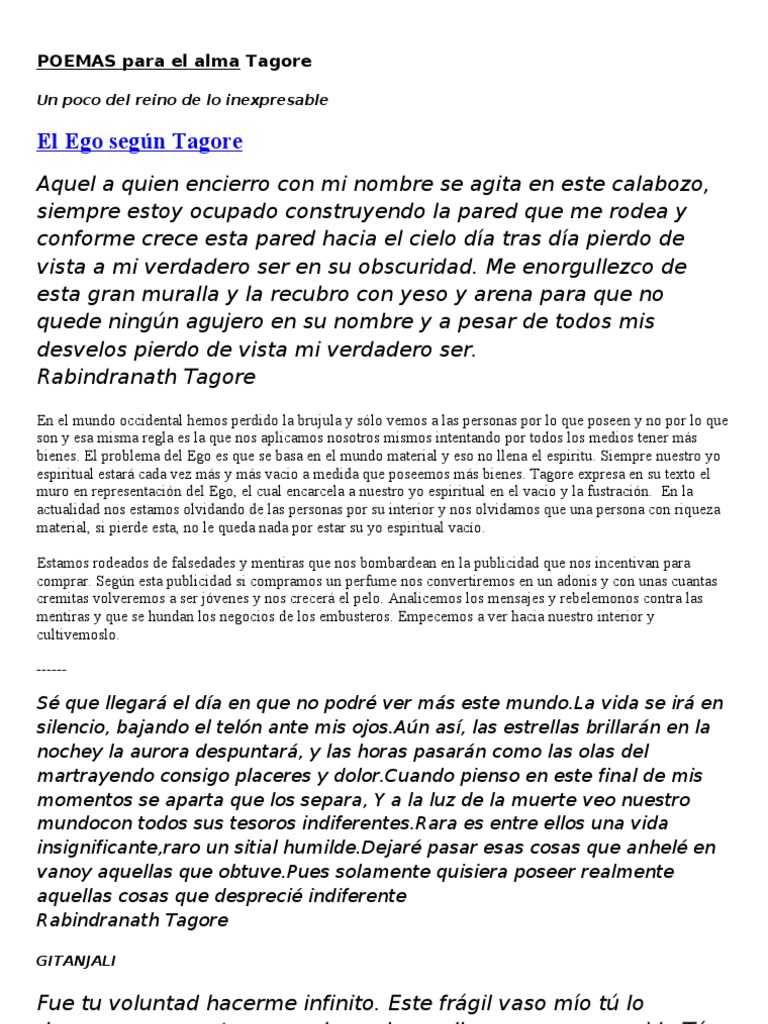 Poemas de Tagore sobre el alma y el Ego | PDF | Rabindranath Tagore ...