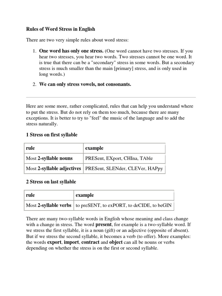 Rules of Word Stress in English | PDF | Syllable | Stress (Linguistics)