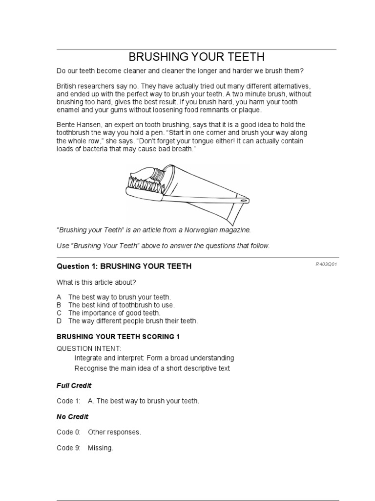 Question 1: Brushing Your Teeth | PDF | Human Tooth | Oral Hygiene