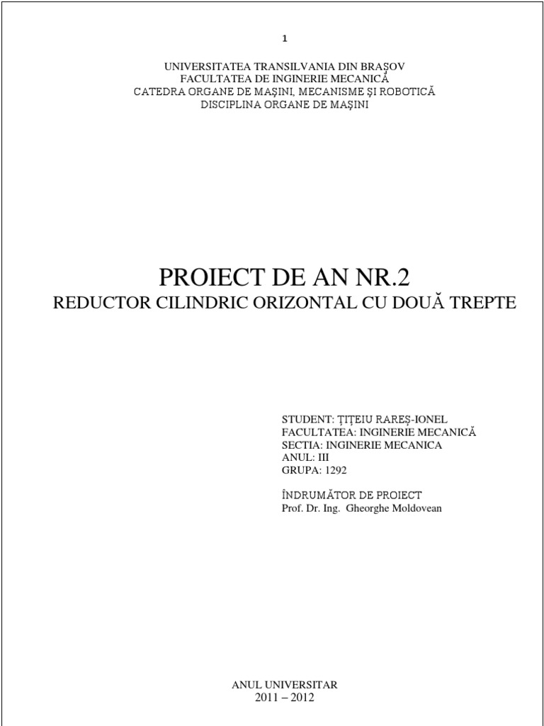 Proiect Om2 - Reductor Cilindric 2 Trepte | PDF