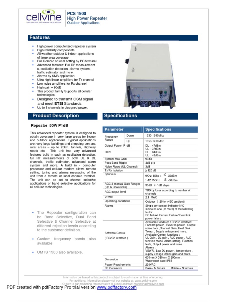 PCS 1900 High Power Repeater Overview | PDF | Personal Computers ...