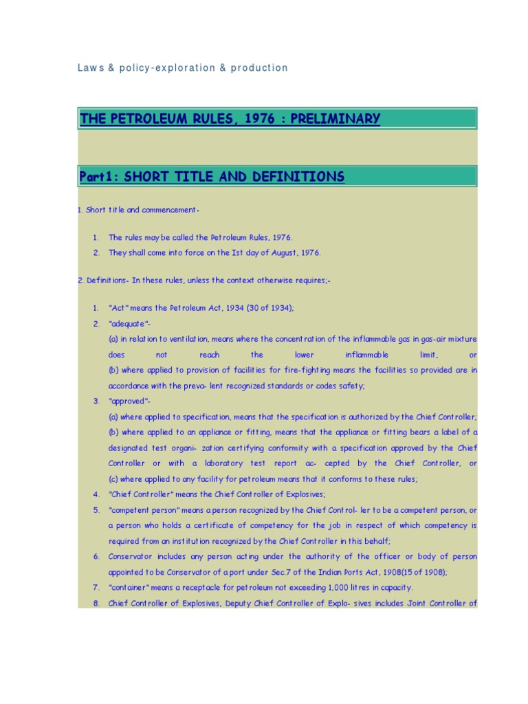 Petroleum Rules 1976 Overview | PDF | Business | Home & Garden