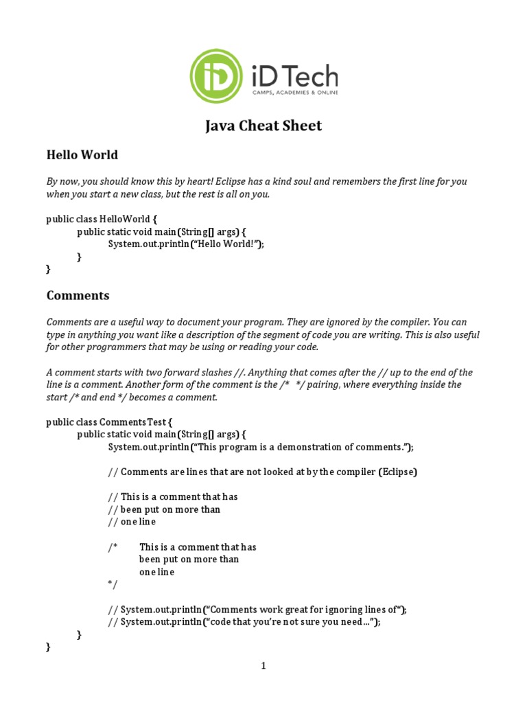 Java Cheat Sheet | PDF | Boolean Data Type | Computer Engineering