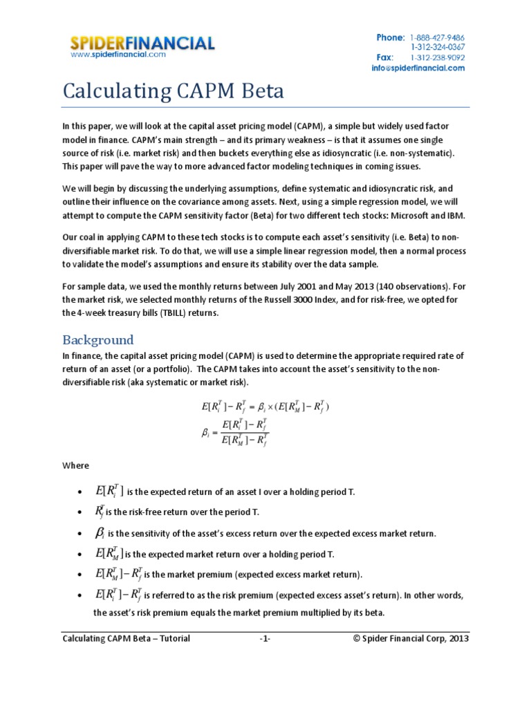 Case Study: Calculating CAPM Beta in Excel | PDF | Beta (Finance ...