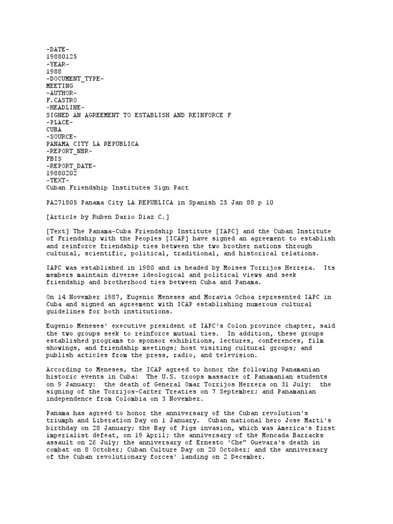 Cuba-Panama Friendship Pact Signed | PDF | Fidel Castro | Che Guevara