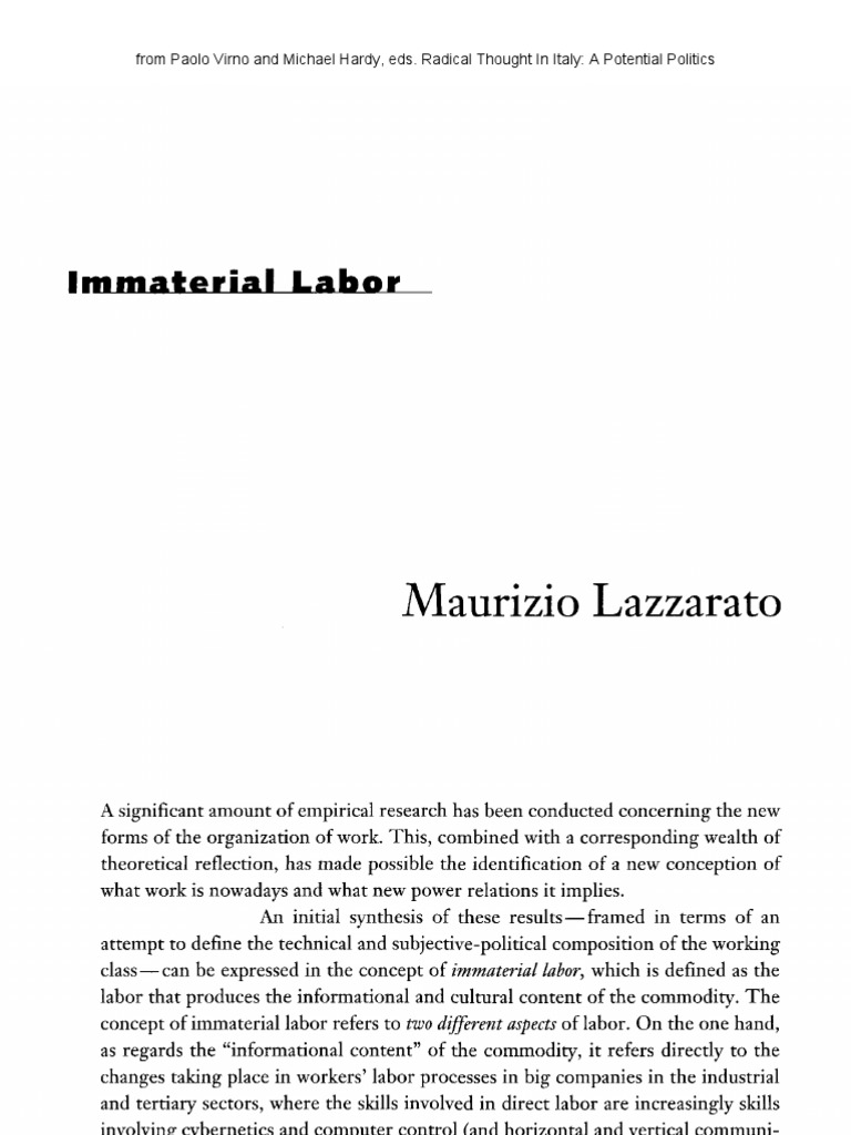 Maurizio Lazzarato Immaterial Labor | PDF | Capitalism | Labour Economics