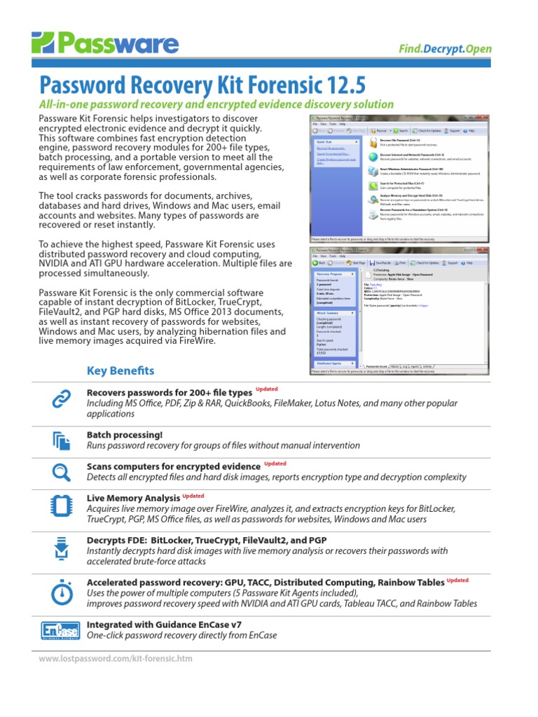 Passware Kit Forensic Datasheet | PDF | Password | Cryptography