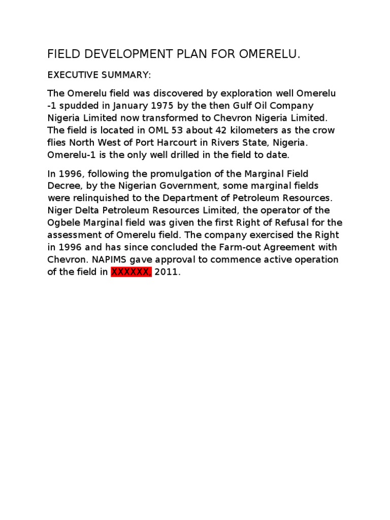 Omerelu Field Development Plan Overview | PDF | Petroleum Reservoir ...