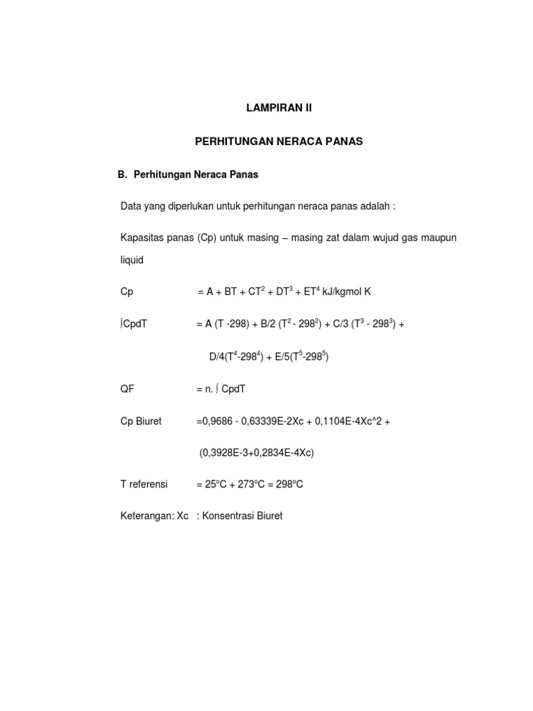 Perhitungan Neraca Panas dan Massa | PDF