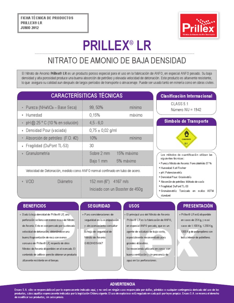 Ficha Tecnica Prillex LR | PDF | Material explosivo | Petróleo