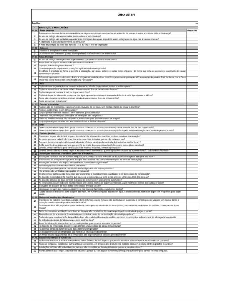 Check List BPF | PDF | Embalagem e rotulagem | Desperdício