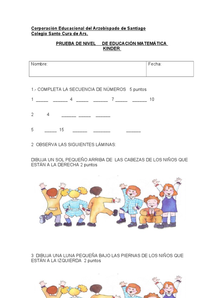 Prueba Kinder | PDF | Enseñanza de matemática