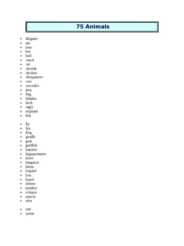 75 Animals | PDF