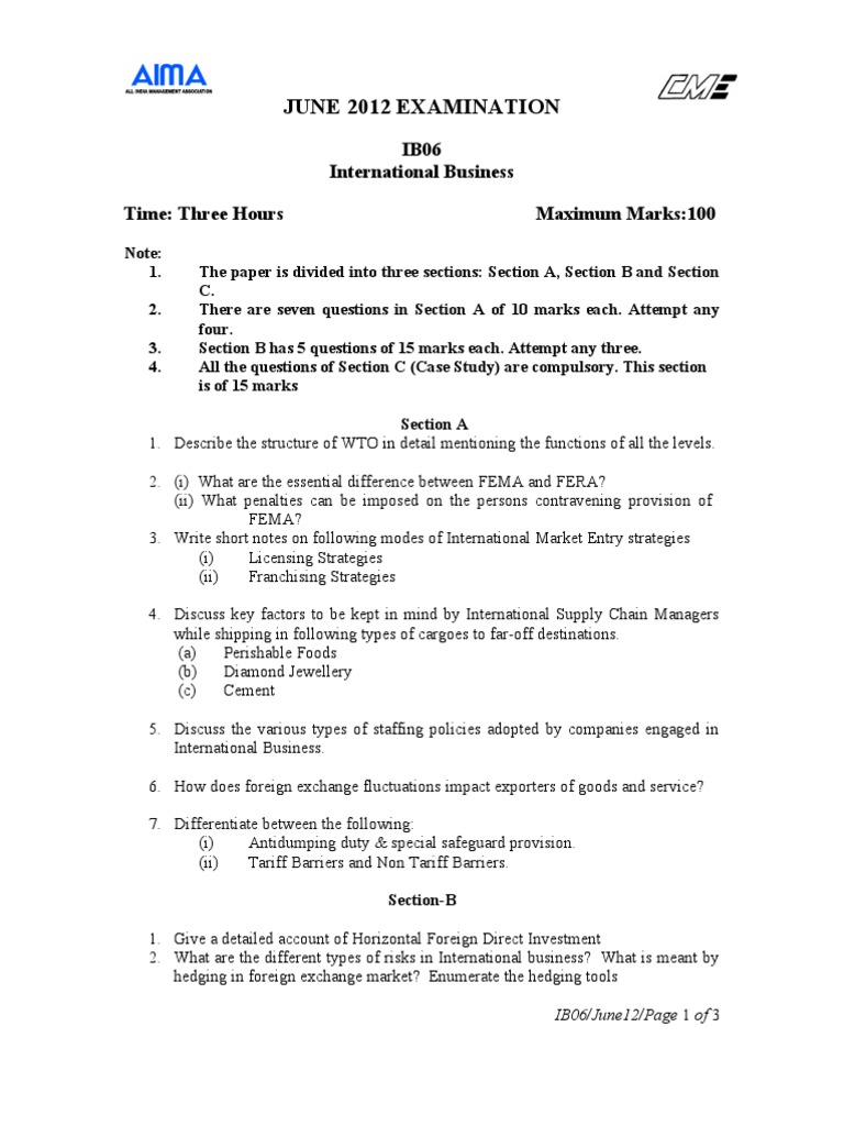 Ib Management Notes | PDF | Business