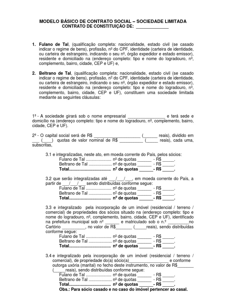 Modelo Contrato Social | PDF | Lei das Obrigações | Balancete