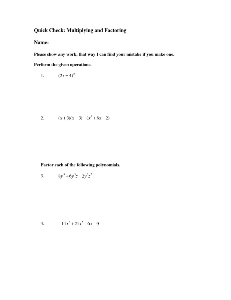 Multiplying and Factoring Polynomials | PDF