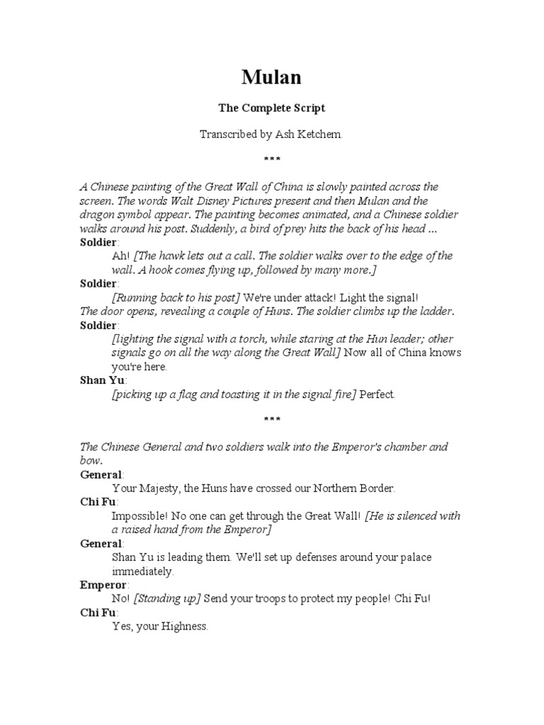 Disney Mulan Script Pdf