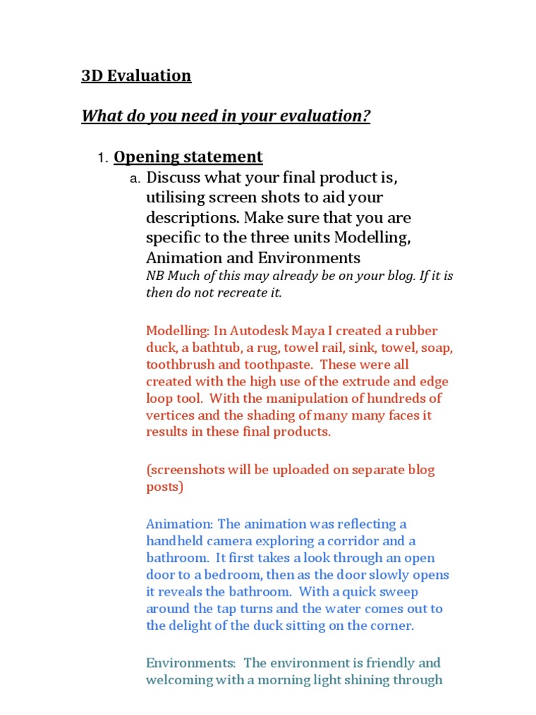 3D Animation Evaluation | PDF | Rendering (Computer Graphics) | Texture ...