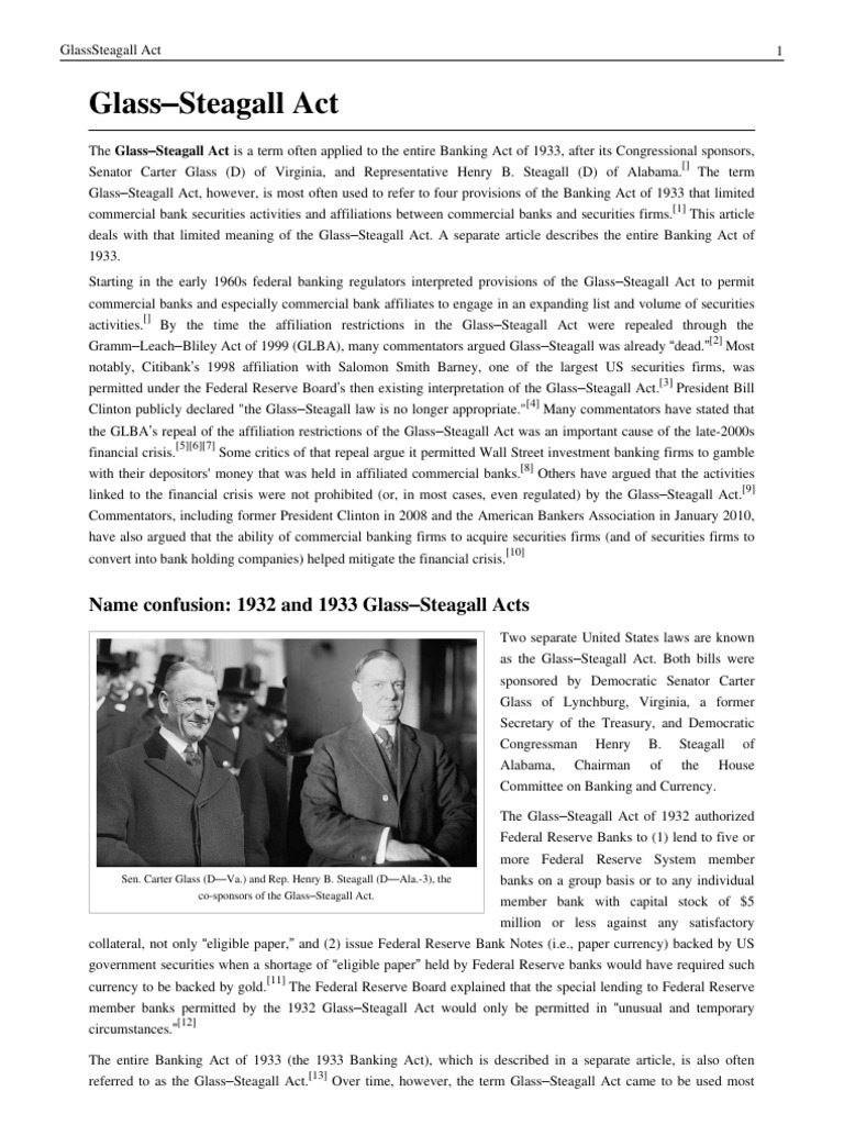 Glass-Steagall Act | PDF | Glass–Steagall Legislation | 1933 Banking Act