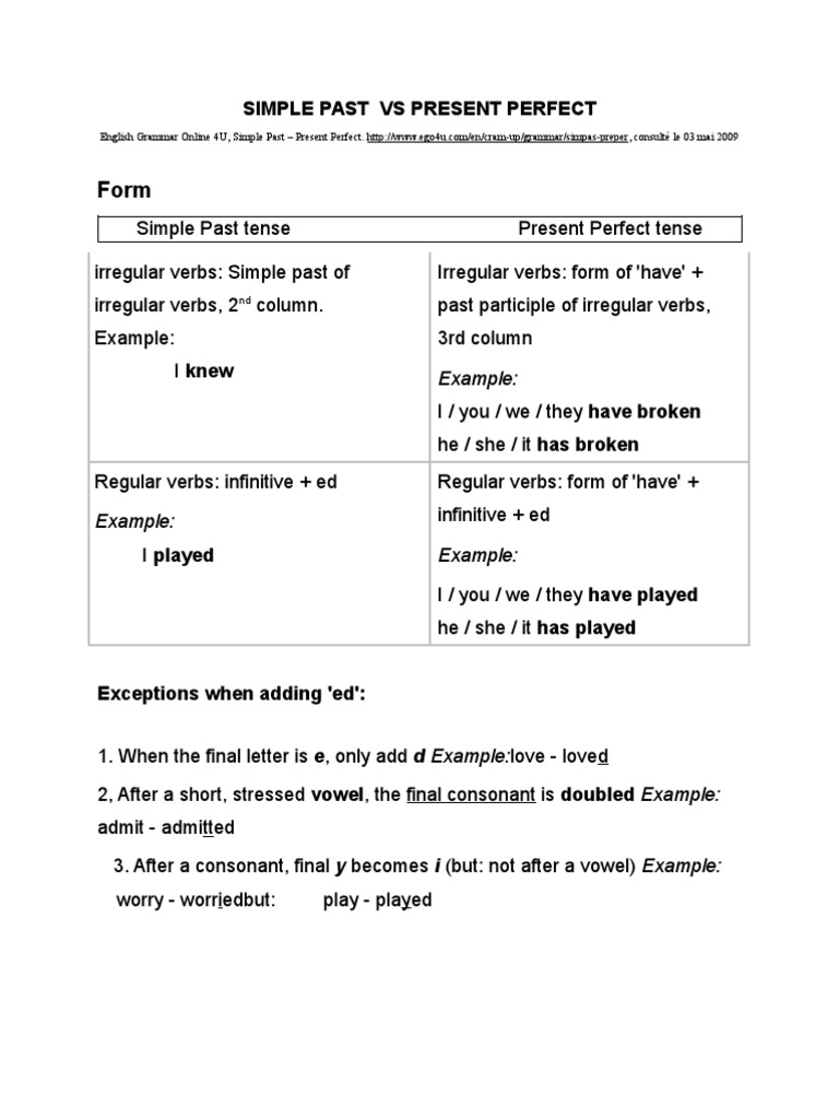 Simple Past Vs Present Perfect | PDF | Perfect (Grammar) | Grammatical ...