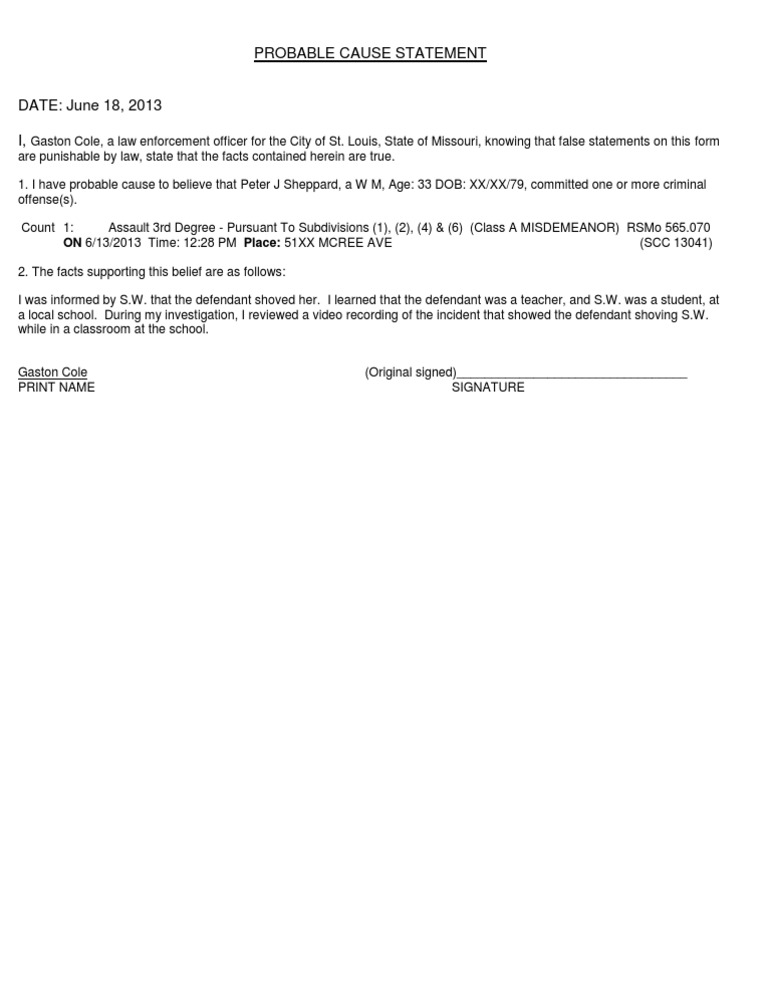 Peter Sheppard Probable Cause Statement | PDF | Law