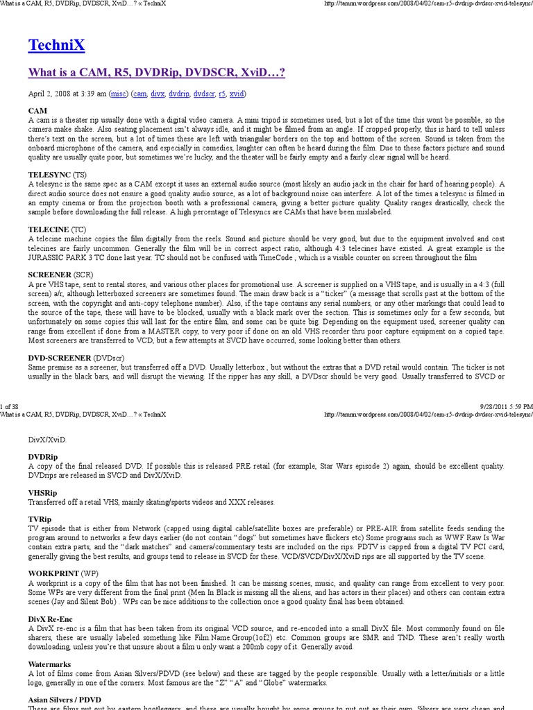 What Is A Cam, r5, Dvdrip, DVDSCR, Xvid | PDF | High Definition ...