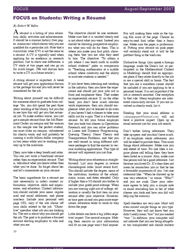FOCUS On Resume | PDF | Résumé | Schools