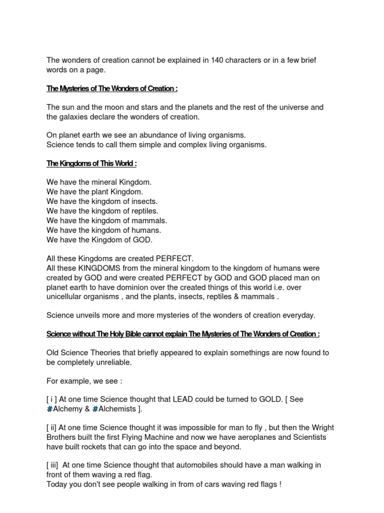 Earth's Kingdoms and Creation Mysteries | PDF | Genesis Creation ...