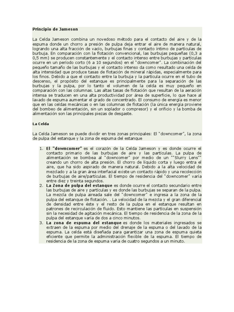 El principio de la Celda Jameson: Contacto intenso de burbujas y ...