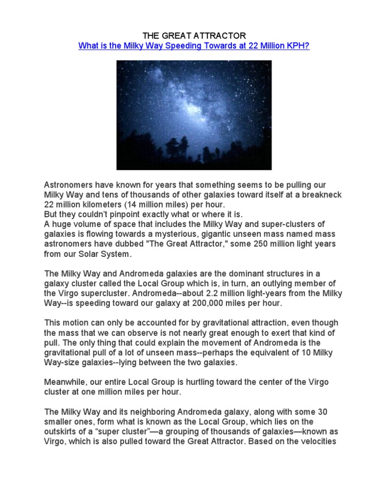 The Great Attractor | PDF | Milky Way | Galaxy
