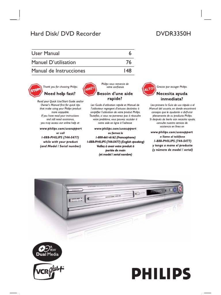 Hard Disk/ DVD Recorder DVDR3350H: User Manual 6 Manuel D'utilisation ...