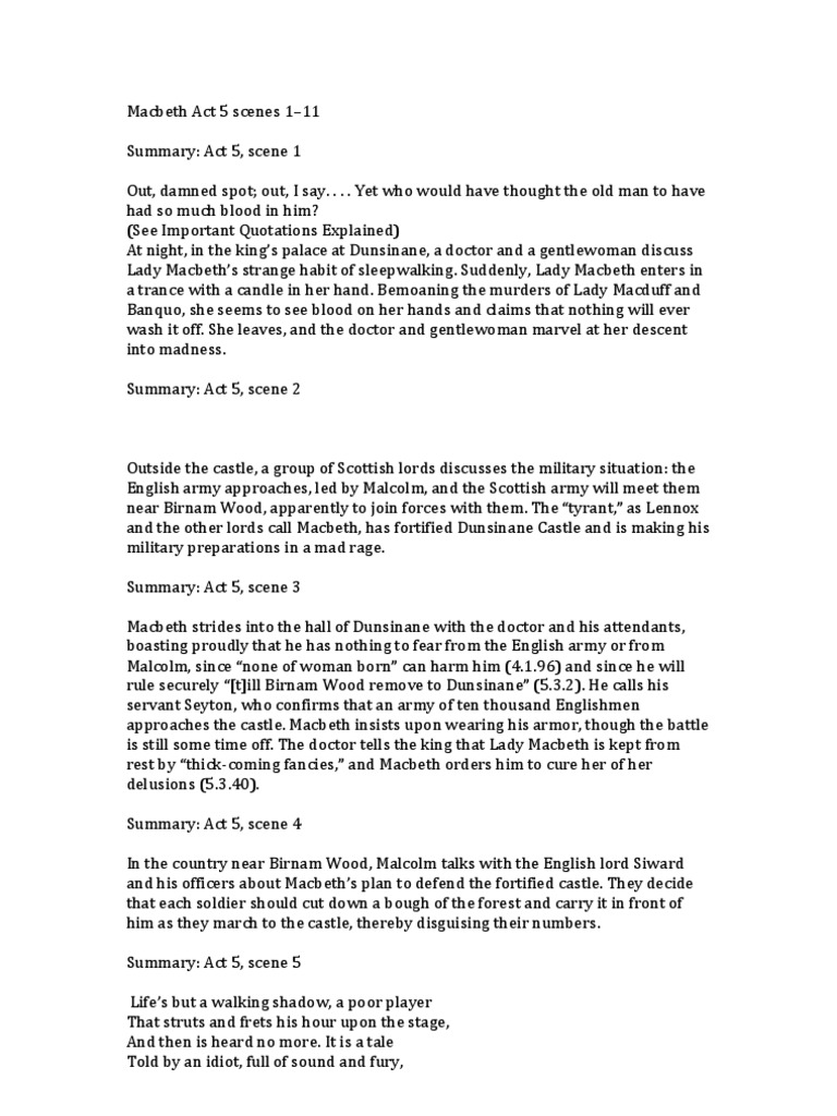 Macbeth Act 5 Scenes 1-11 | PDF | Macbeth | Shakespearean Tragedies