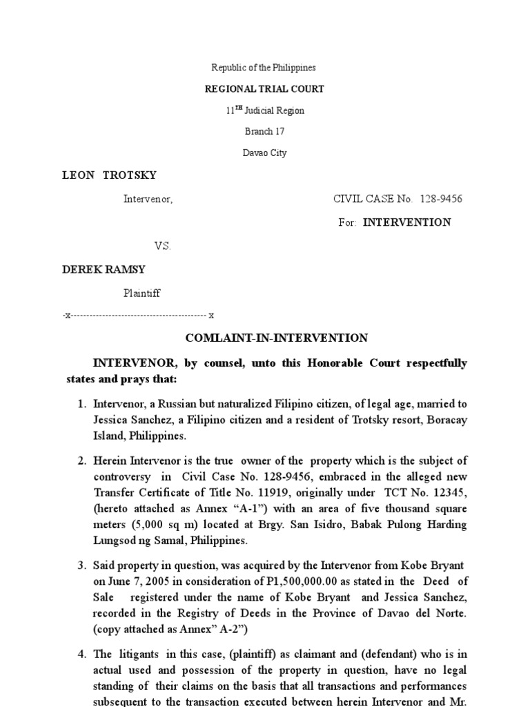 Complaint in Intervention | Intervention (Law) | Lawsuit | Free 30-day Trial | Scribd