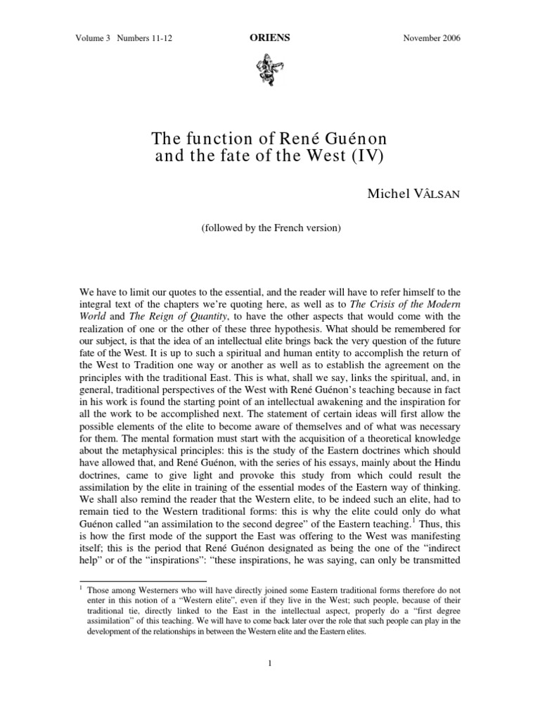 The Function of René Guénon and The Fate of The West (IV) | PDF ...