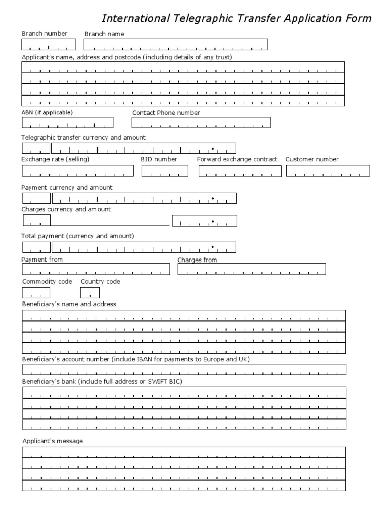 International Telegraphic Transfer Application Form: ABN (If Applicable ...