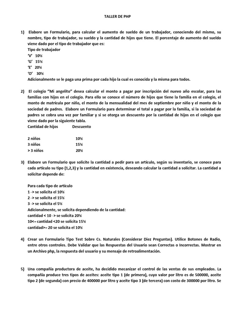 Taller de PHP | PDF | Business