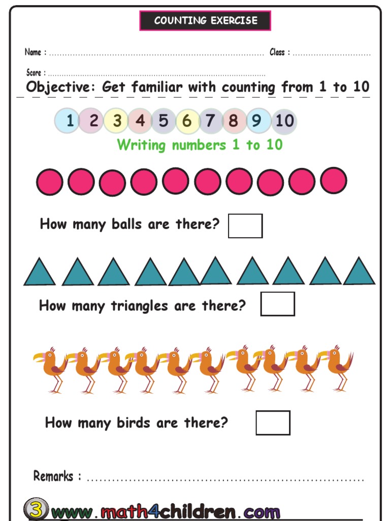 Counting Numbers 1-10 Exercise | PDF | Career & Growth