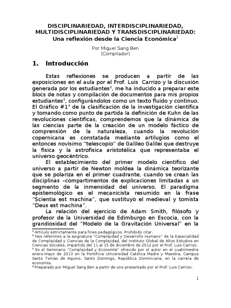 Disciplinariedad Interdisciplinariedad Multidisciplinariedad y ...