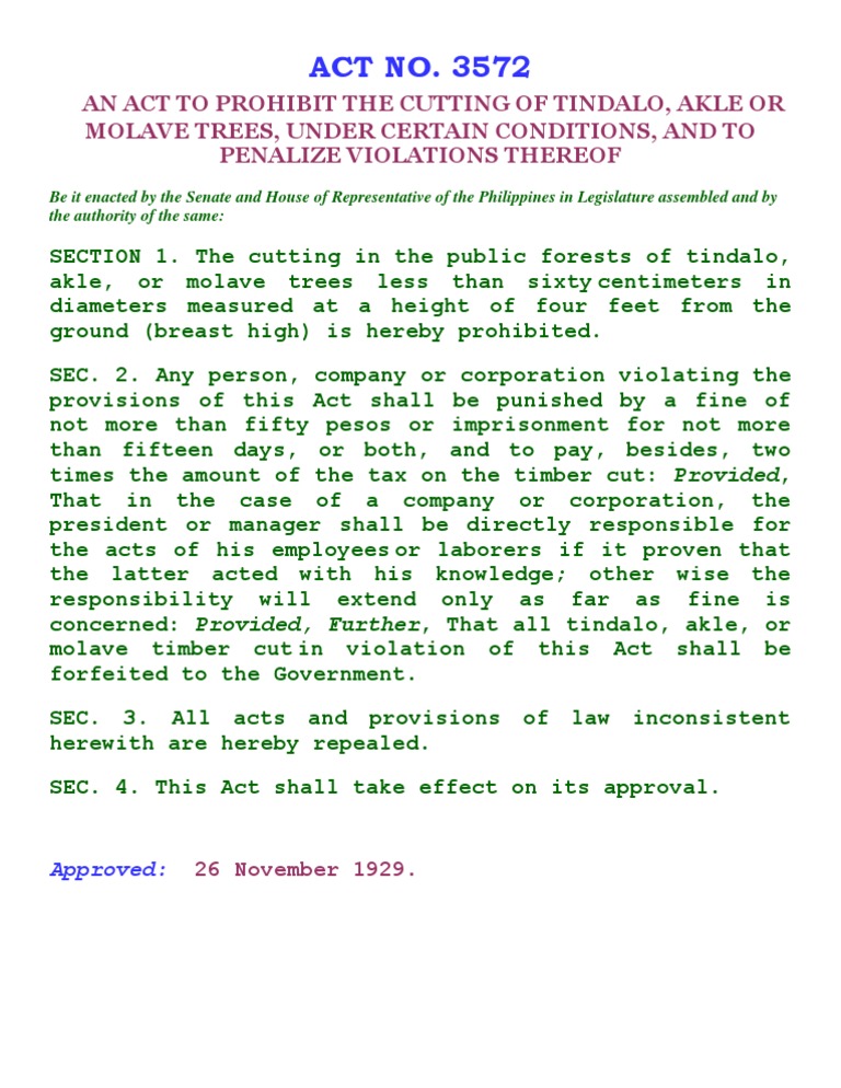Prohibition of Tindalo Tree Cutting | PDF | Law | Home & Garden