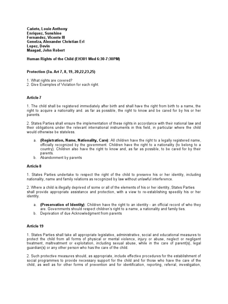 UN Convention On The Rights of The Child (Assignment - Protection 3a ...